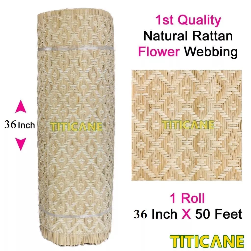 TITICANE Natural Rattan Flower Webbing [ 36 Inch ] [ 1 Roll ]